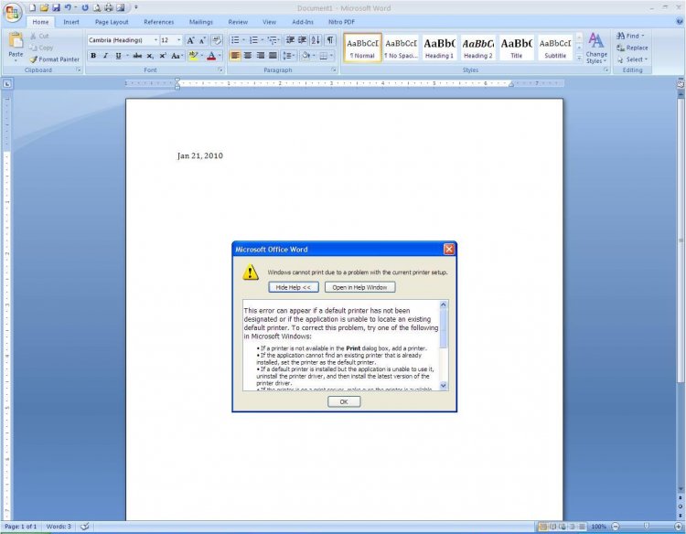 Unable To Print And Open Files In Word 2007